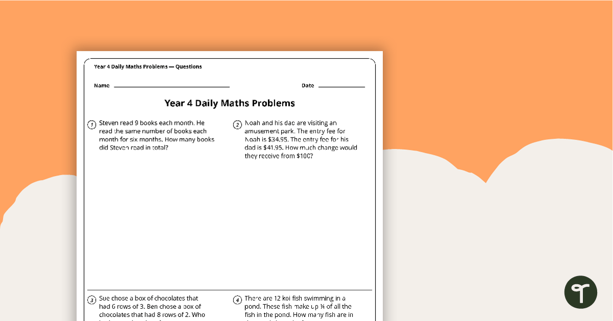 Daily Maths Word Problems Year 4 Worksheets Teach Starter