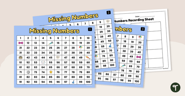 100 Chart With Missing Numbers Teach Starter
