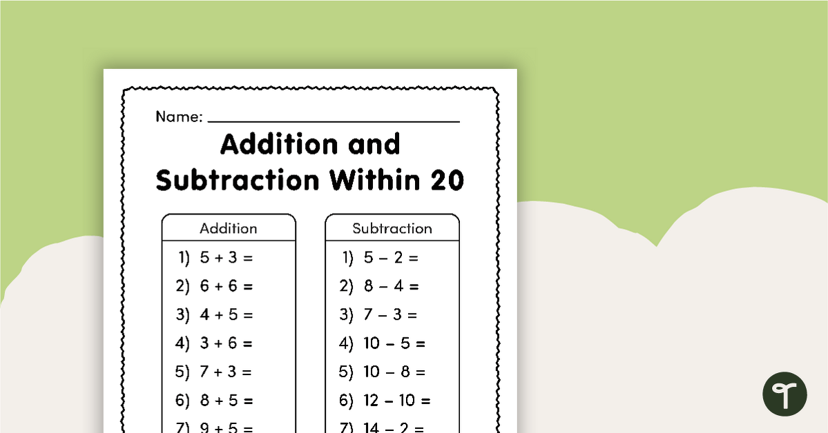 Subtracting From 20 Worksheets
