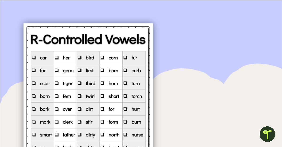 Word Study List R Controlled Vowels Teach Starter