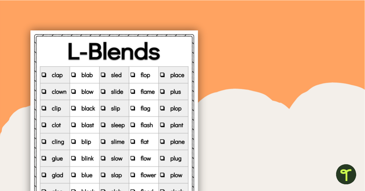 L Blends Word List Teach Starter