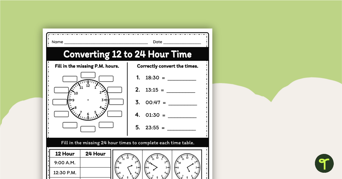 Telling Time In 24 Hour Format Worksheet Teach Starter