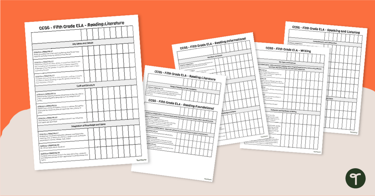 5th Grade ELA Standards Tracker CCSS Teach Starter