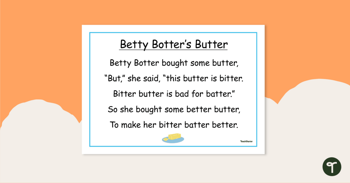 Betty Botter Tongue Twister Poster Teach Starter