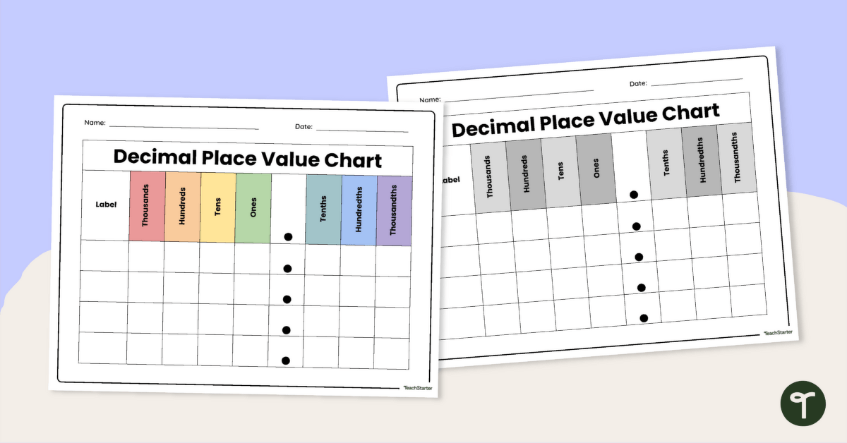 Place Value Chart For Decimals Printable