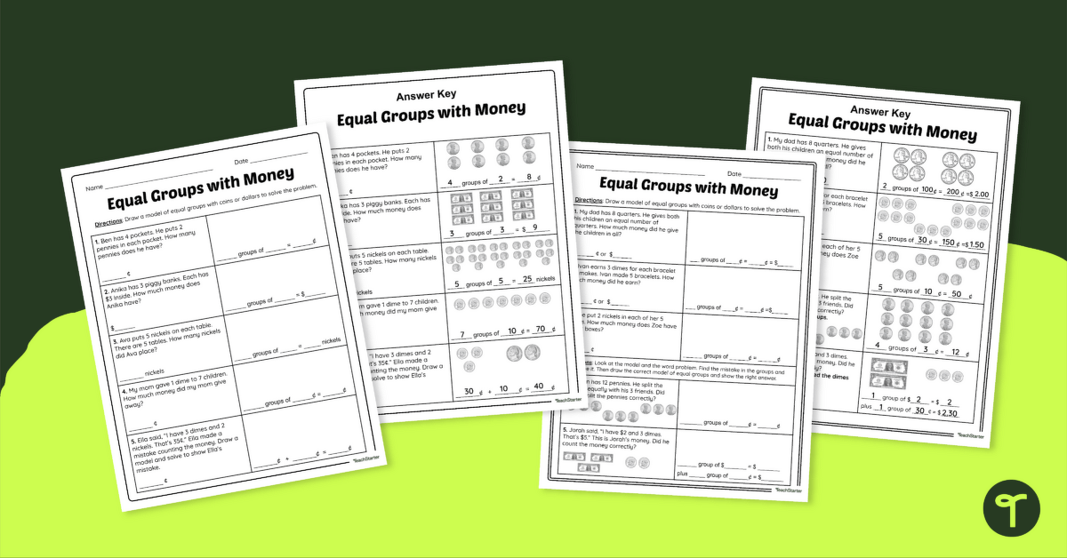 Multiplication and Division Money Word Problems Worksheets | Teach Starter