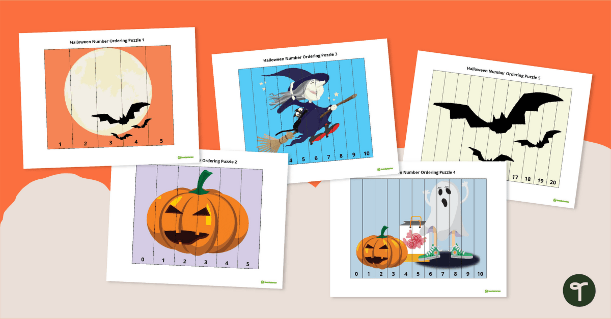 Halloween Math Puzzles - Number Ordering Activity | Teach Starter