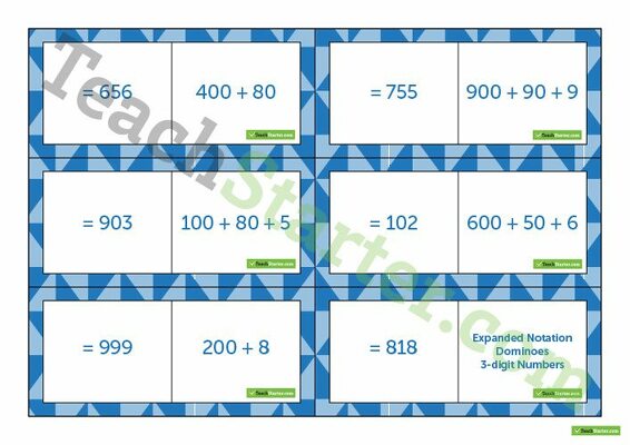 Expanded Notation Dominoes (3-Digit Numbers) | Teach Starter