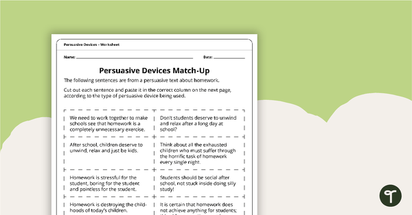 Persuasive Devices Worksheets Teach Starter
