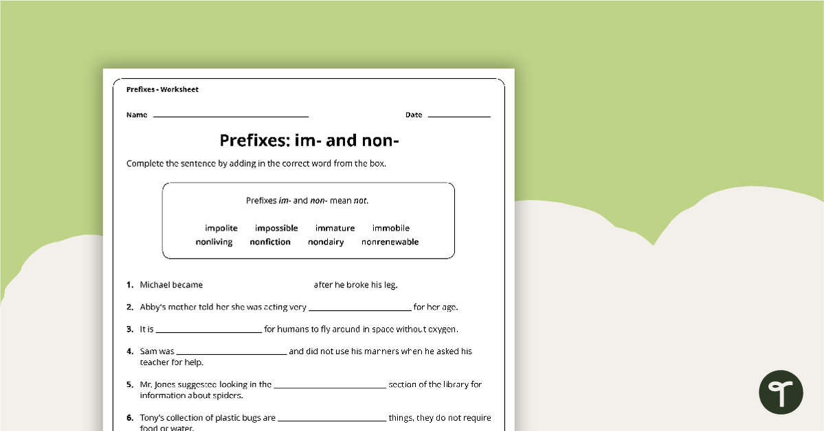 Prefix Non Worksheets