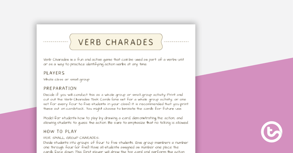 Verb Charades Active Game | Teach Starter