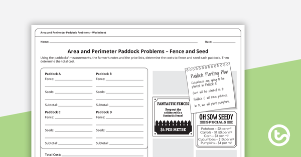 Area and Perimeter Paddock Problems – Worksheets | Teach Starter