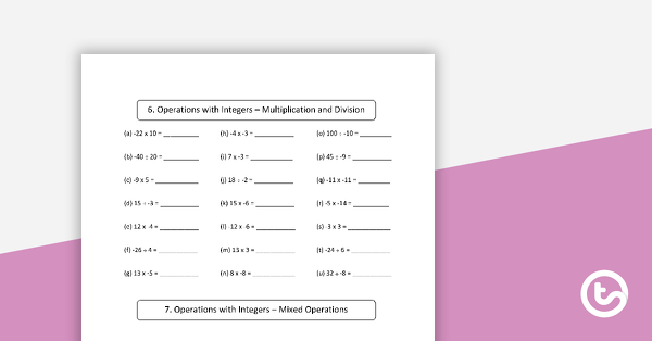 Positive and Negative Numbers Worksheets | Teach Starter