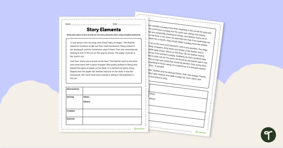 Story Elements Worksheet Teach Starter
