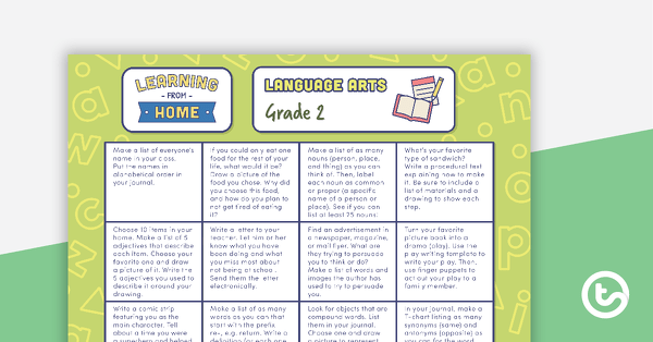 Grade 2 – Week 1 Learning from Home Activity Grids | Teach Starter