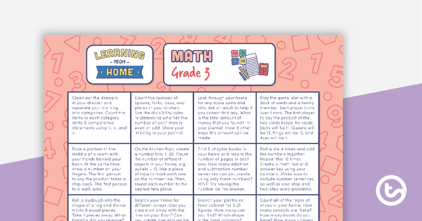 Grade 3 – Week 1 Learning from Home Activity Grids | Teach Starter