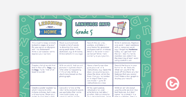 Grade 5 – Week 3 Learning from Home Activity Grids | Teach Starter