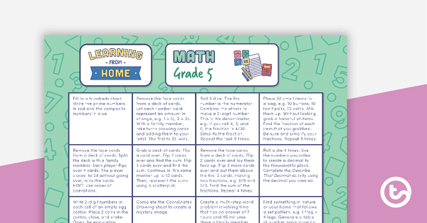 Grade 5 – Week 3 Learning from Home Activity Grids | Teach Starter