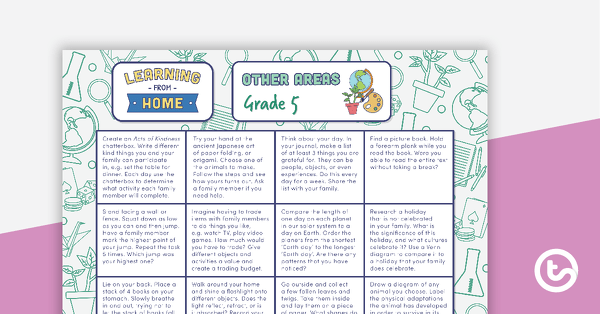 Grade 5 – Week 3 Learning from Home Activity Grids | Teach Starter