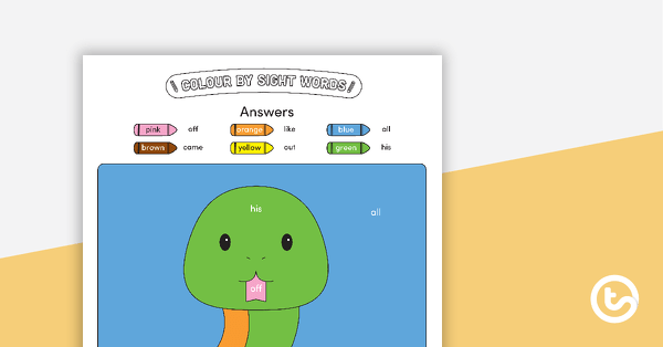 Colour by Sight Words - 6 Words - Snake | Teach Starter