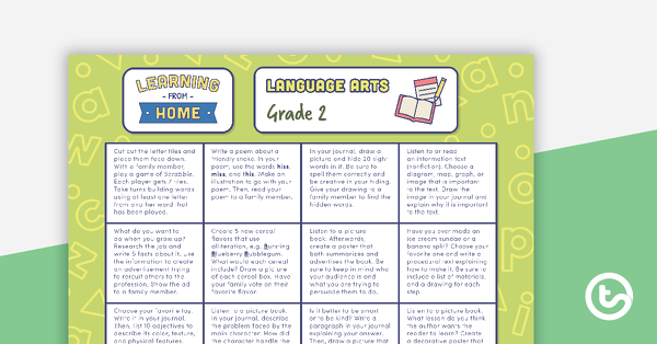 Grade 2 – Week 4 Learning from Home Activity Grids | Teach Starter