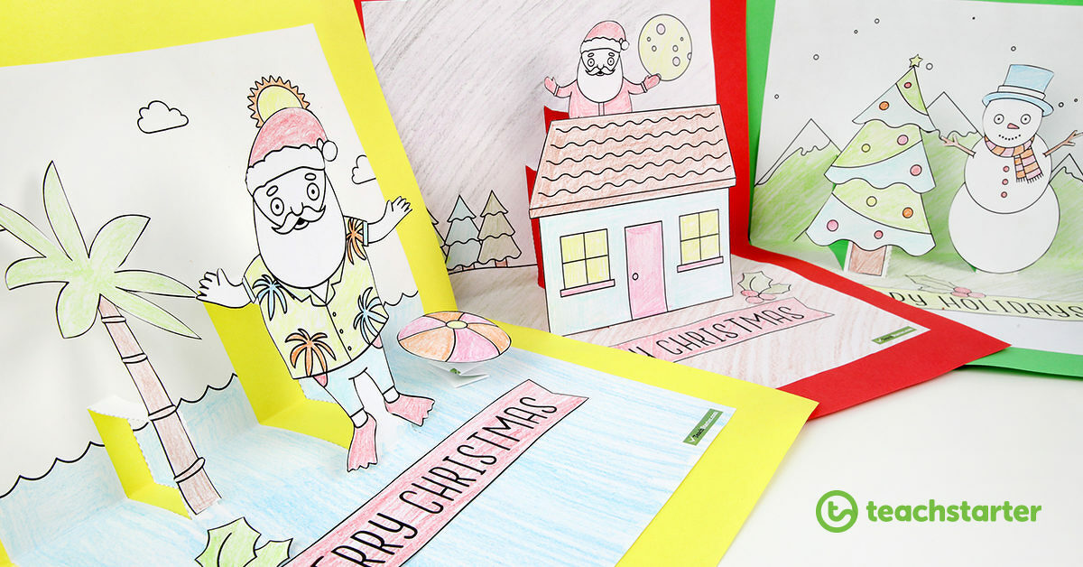 Christmas Craft - Summer and Winter Pop Up Card Templates | Teach Starter